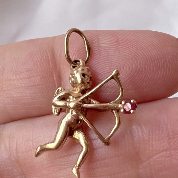 Jewelry | Vintage 14k Gold Ruby Cupid Guardian Angel With Arrow Charm ...